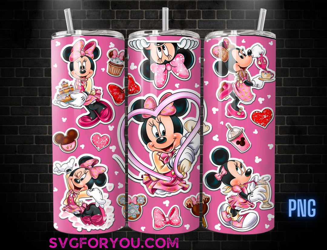 Retro Pink Minnie Mouse Tea Party Cakes 20 Oz Skinny Tumbler, Mickey ...