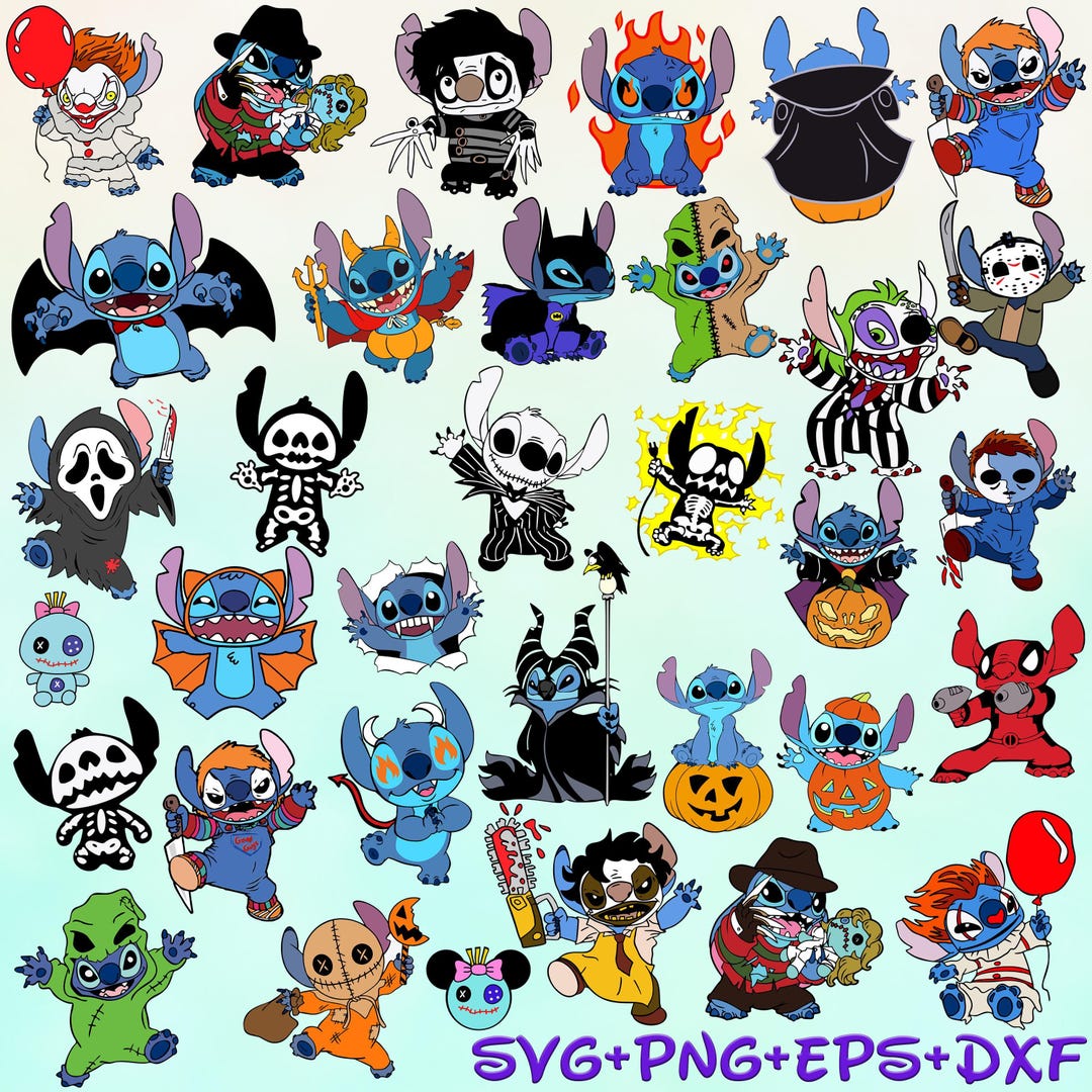 Stitch Halloween Freddy Oogie Boogie Jack IT Evil Svg Png Bundle, Happy ...