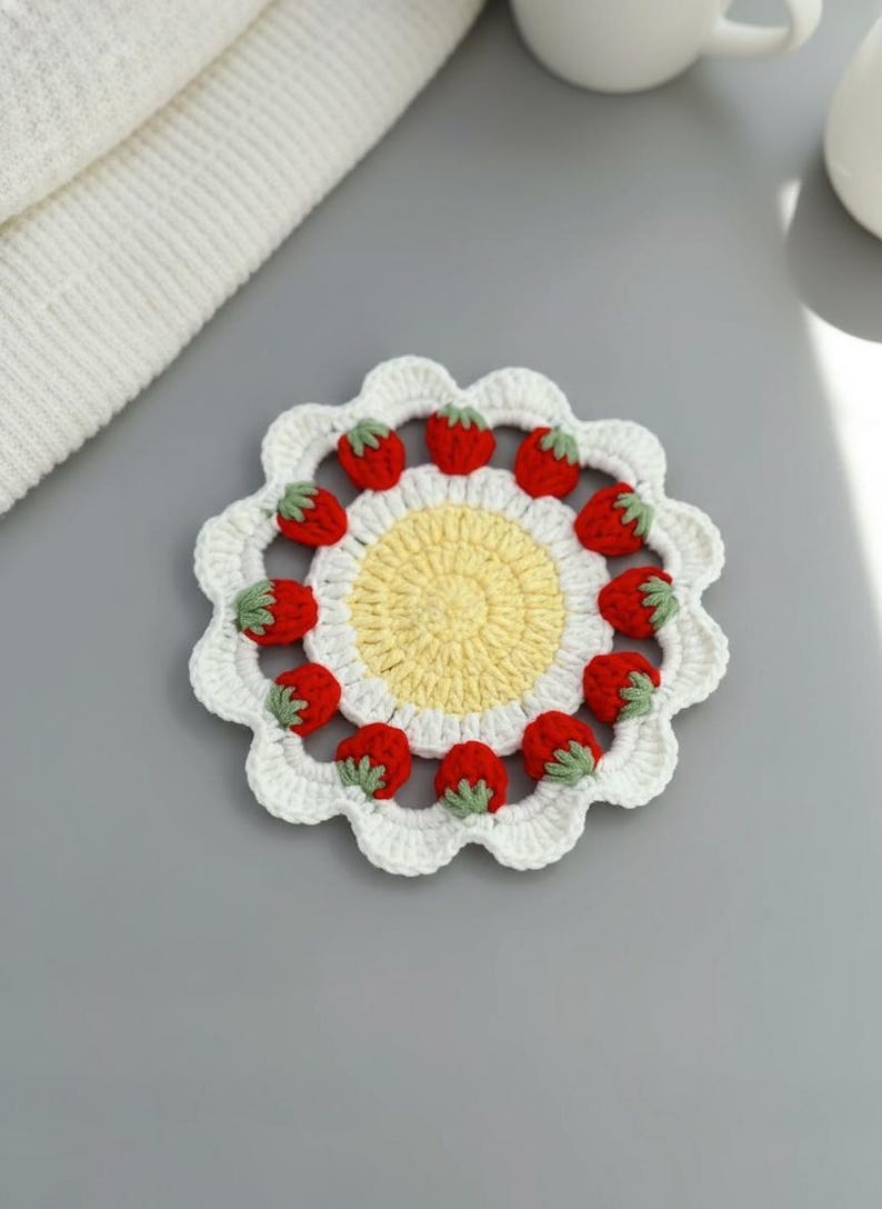 Strawberry Coaster Crochet PDF Pattern - Step by Step Cute Crochet ...