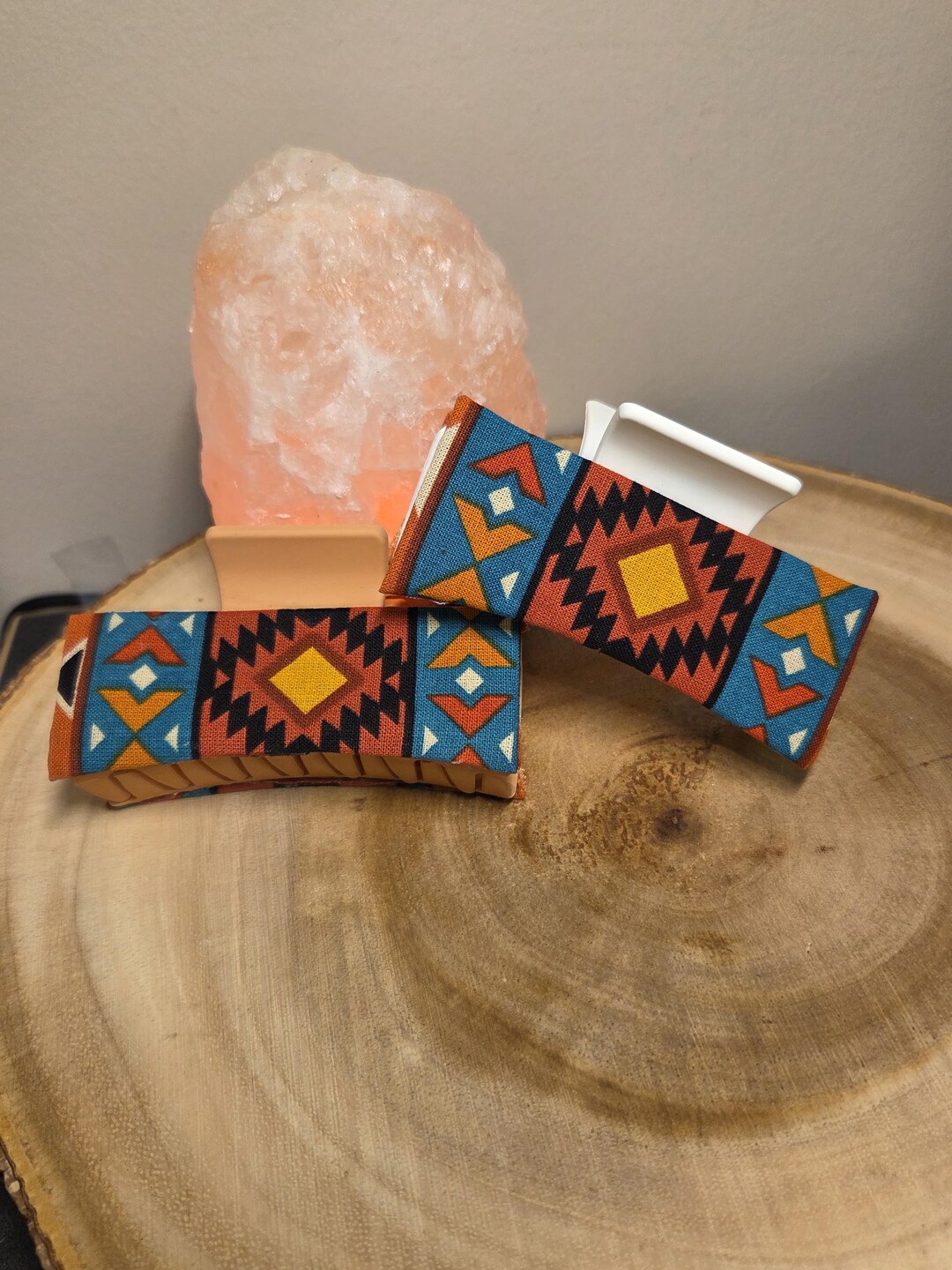 Medium Teal & Terra Cotta Aztec Print Fabric Claw Clip - Etsy
