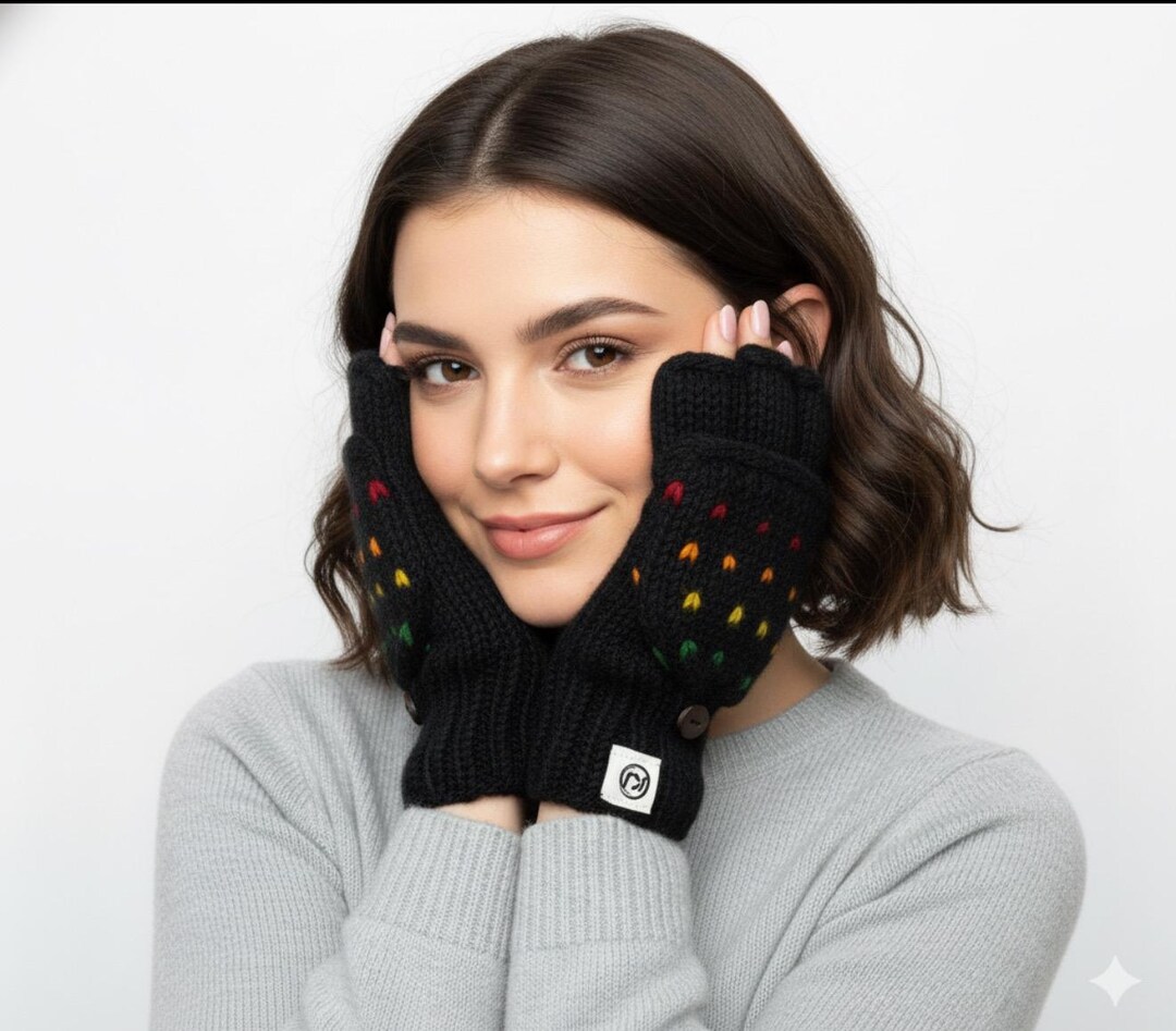 Unisex Wool Convertible Mittens – Hand-knit, Fingerless, Fleece-lined ...