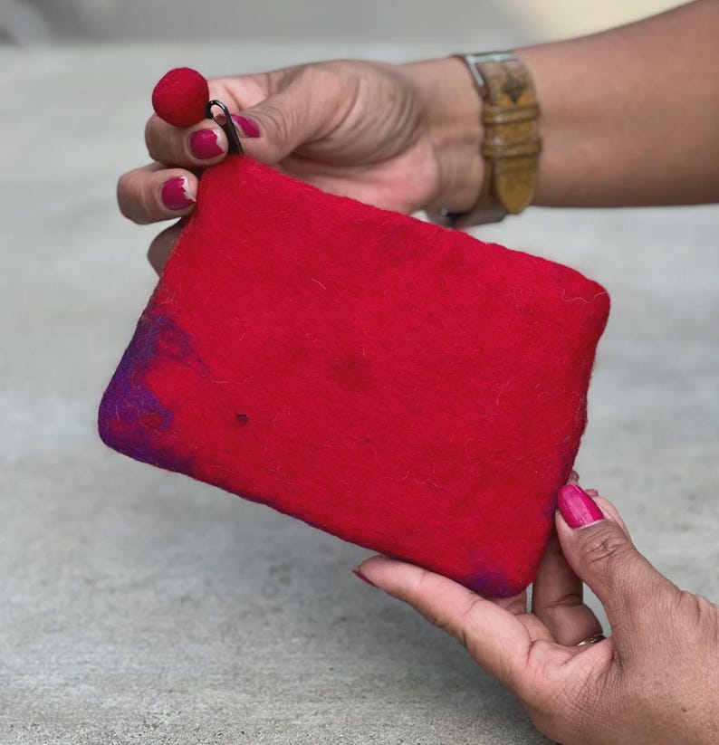 Handmade Felted Coin Purse: Zippered Pouch, Vegan Friendly - Etsy