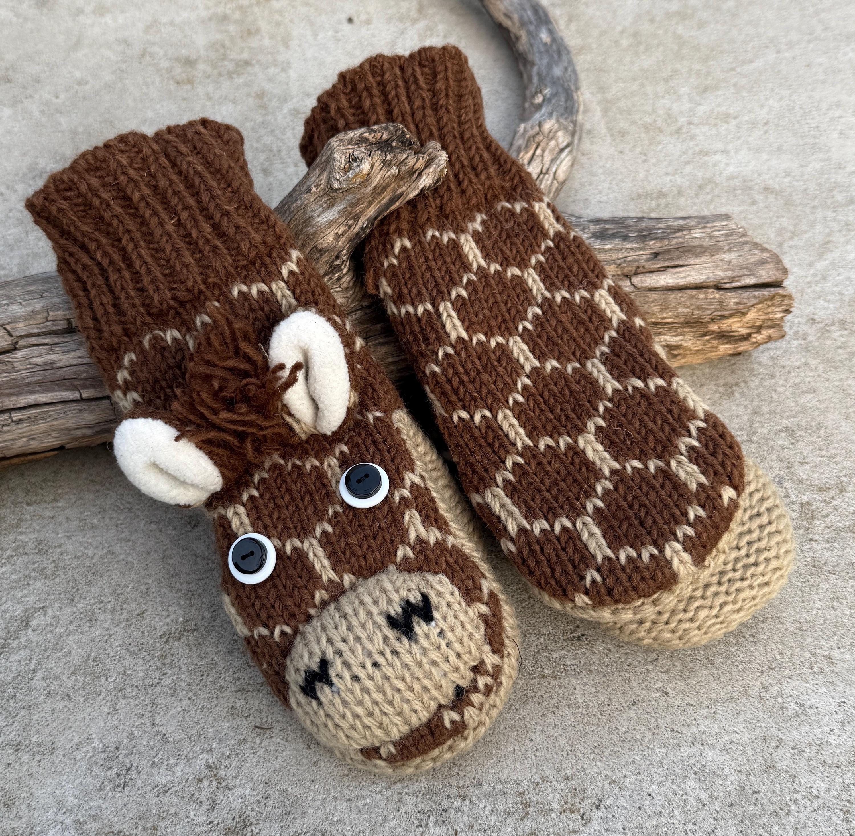 Hand Knit Wool Animal Mittens: Fleece Lined Winter Warmth Giraffe - Etsy