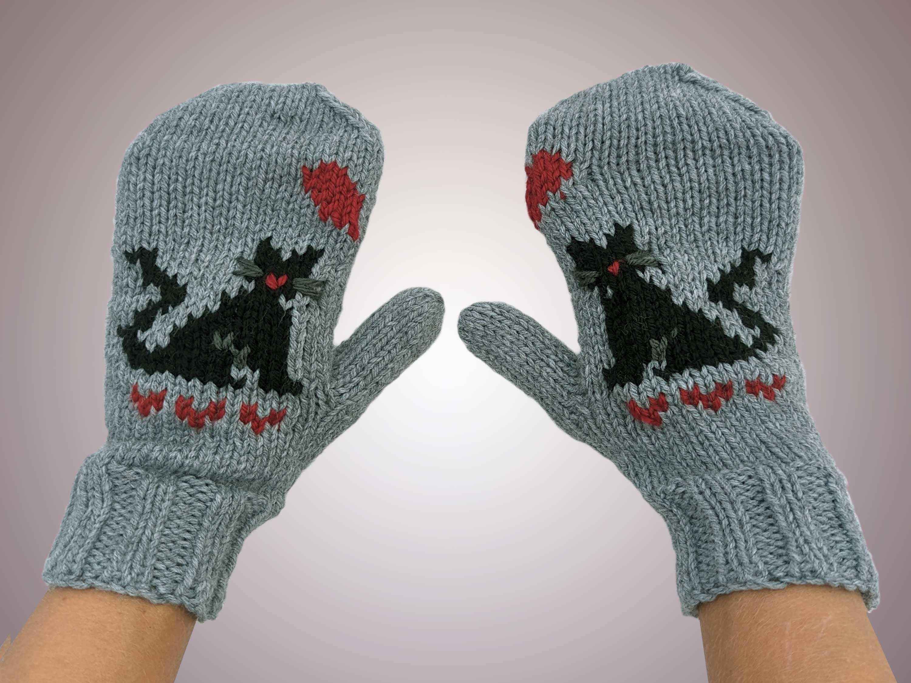 Joining Hearts Cat Mittens Knitting Pattern Instant PDF Download ...