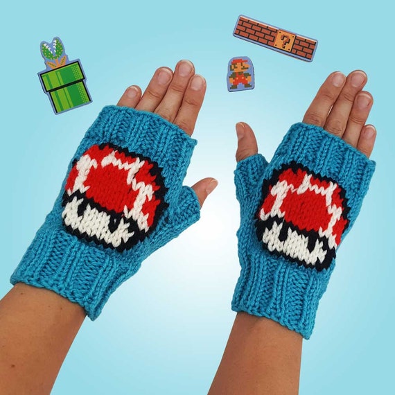 Mario Inspired Mushroom Fingerless Gloves Knit Cosplay Comic | Etsy