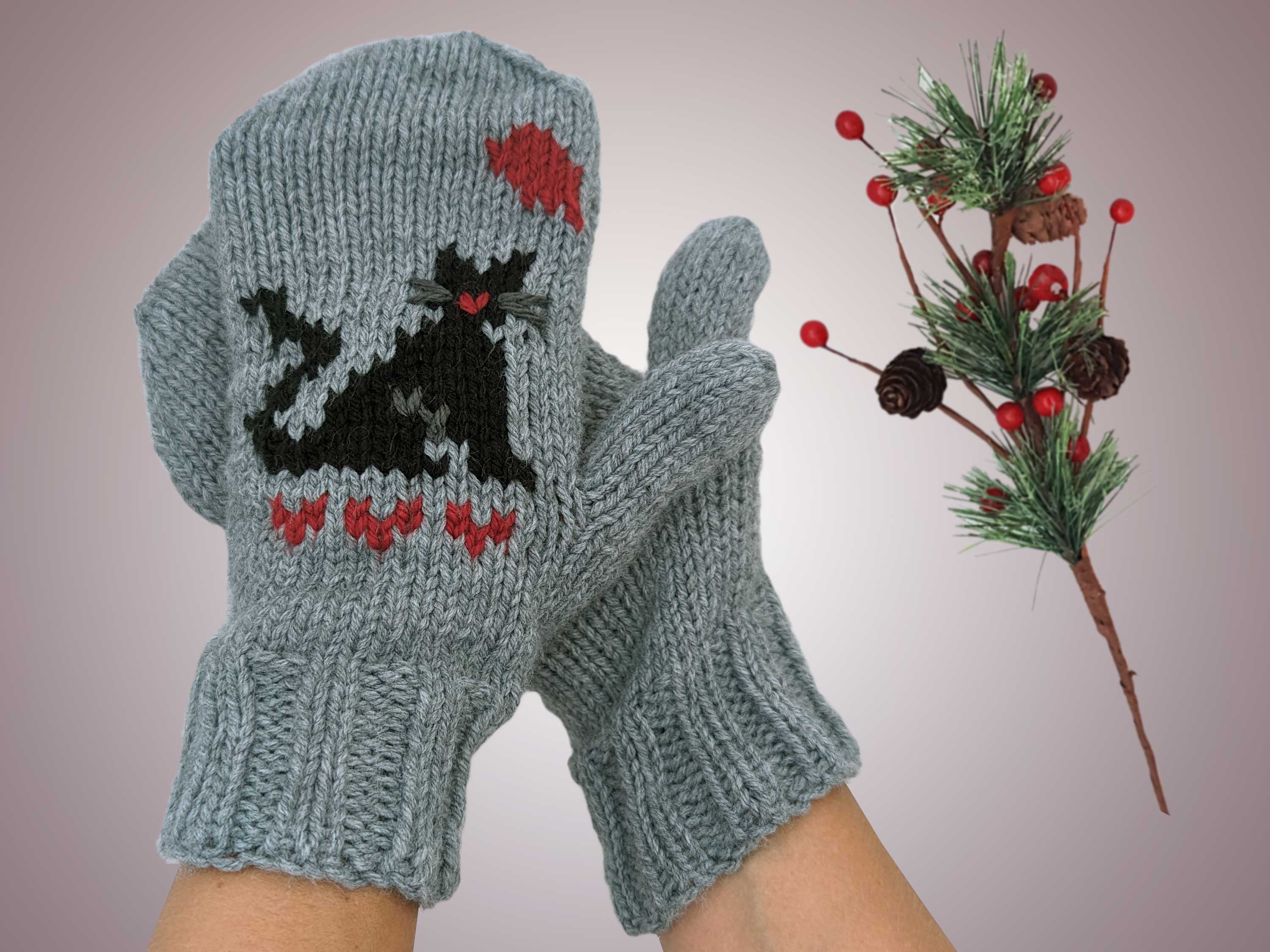 Joining Hearts Cat Mittens Knitting Pattern Instant PDF Download ...