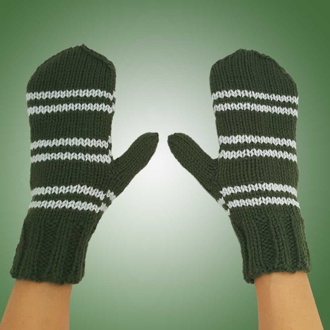 Slytherin Inspired Mittens Green & Silver Grey Stripes Hand Knit ...