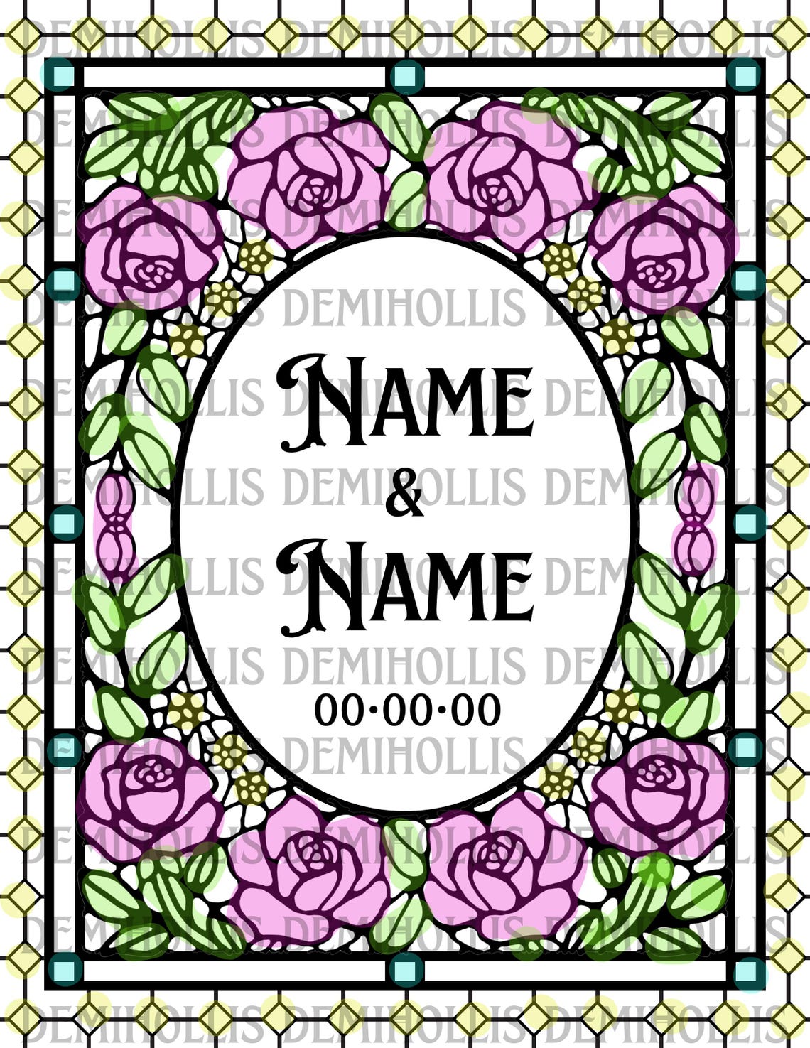 Rose Faux Stained Glass Sign Template - Etsy
