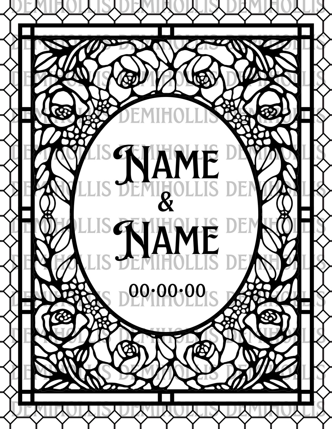 Rose Faux Stained Glass Sign Template - Etsy