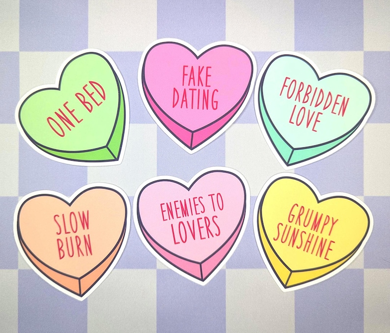 Valentine's Day Candy Heart Book Trope Stickers - Etsy