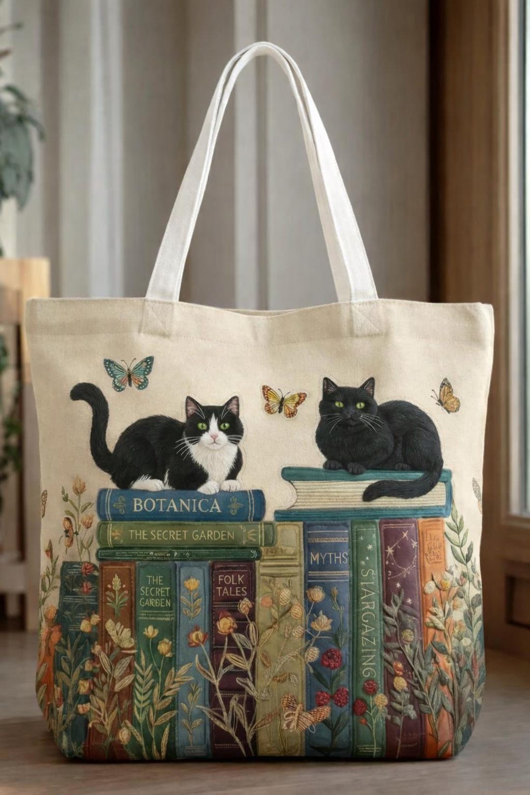 Cat & Books Polyester Tote Bag, 3D Quilted Bookish Shoulder Bag - Etsy