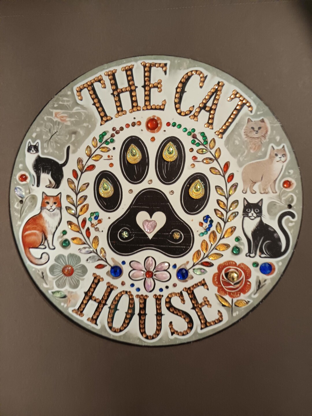 8 Inch Round Metal Cat House Sign Embellished With Diamond Art - Etsy