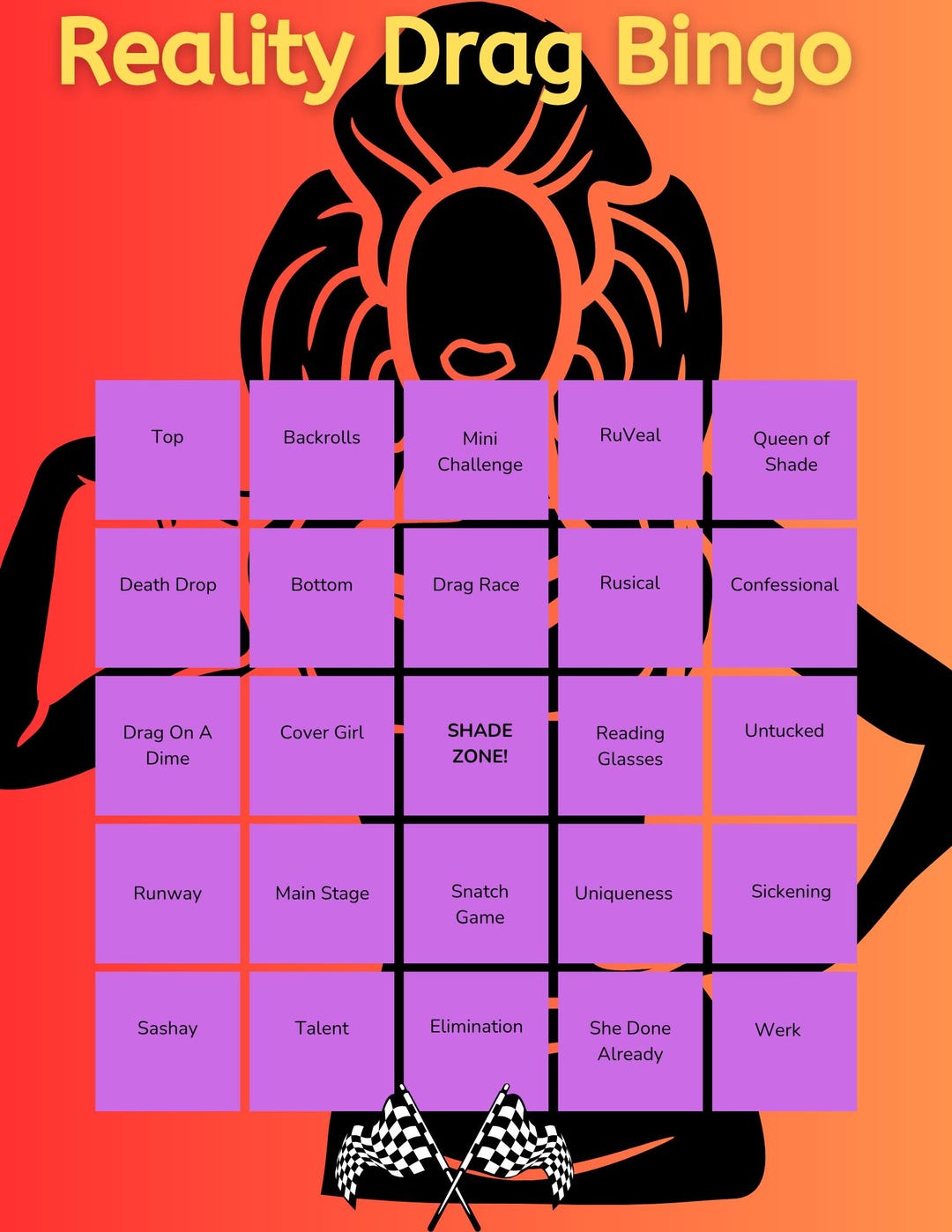 Rupaul Drag Bingo - 30 Printable Cards | Shade Zone Fun | LGBTQ Party ...