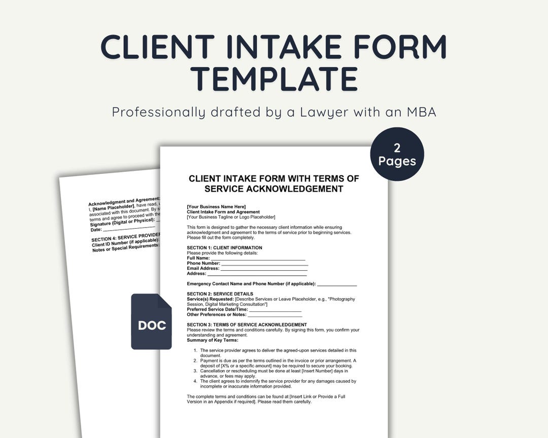 Client Intake Form Template, Lawyer-drafted Legal Form, Editable Word ...