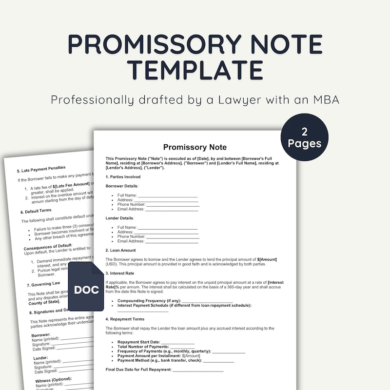 Promissory Note Template - Etsy
