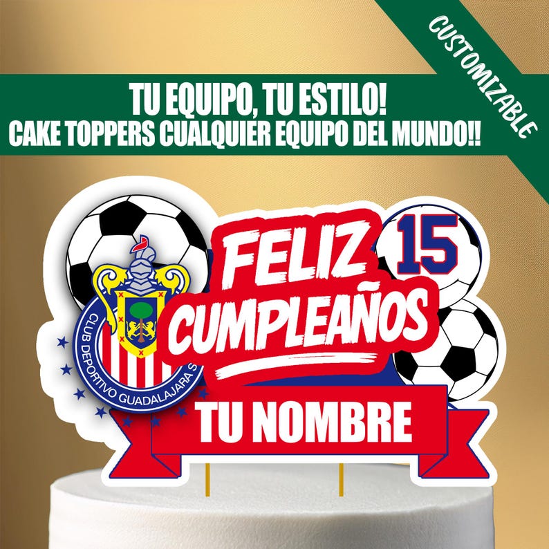 Topper De Cumpleaños De Fútbol Imprimible, Elige Cualquier Equipo ...