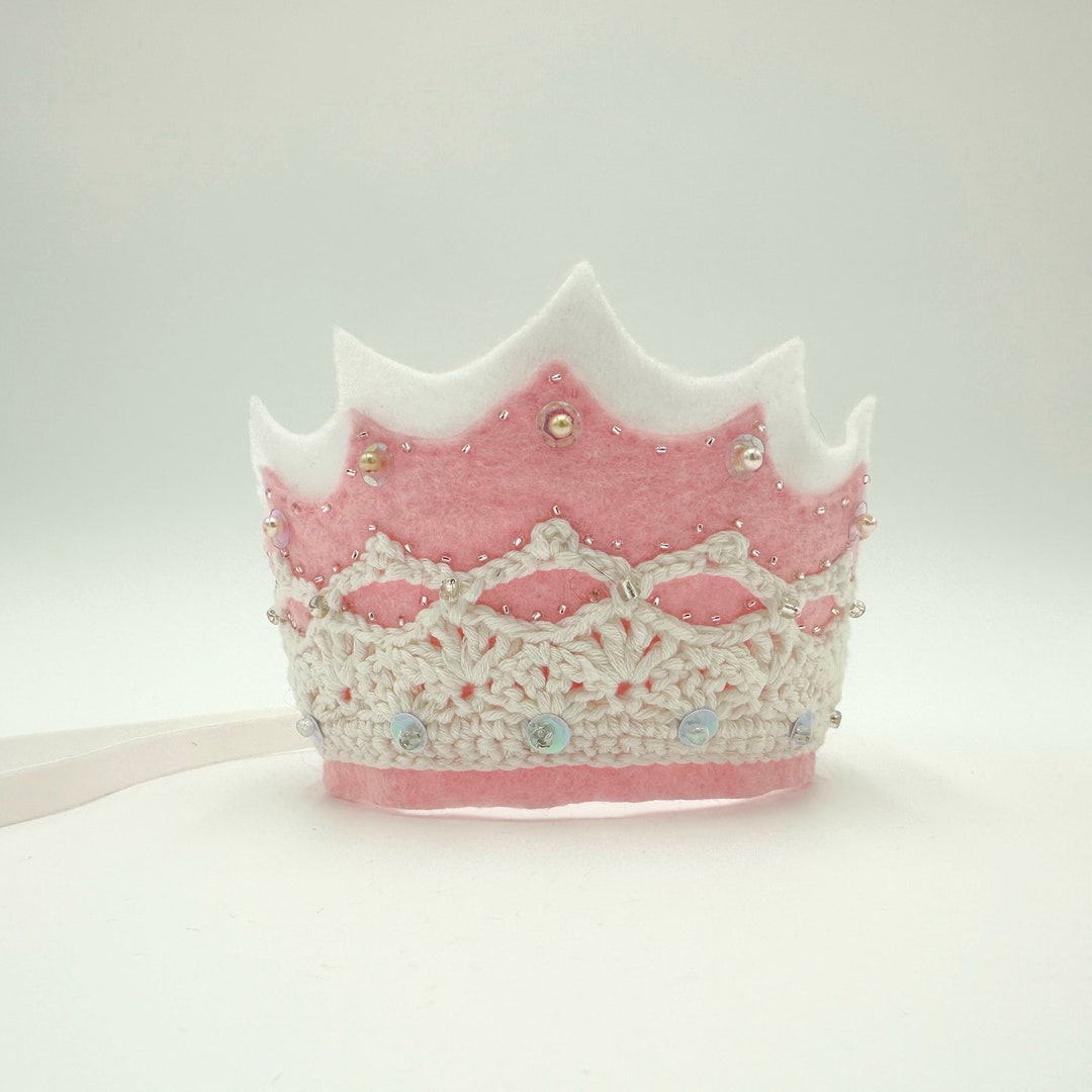 Felt and Crocheted Lace Princess Crown, Hand Sewn, Sequins and Glass ...