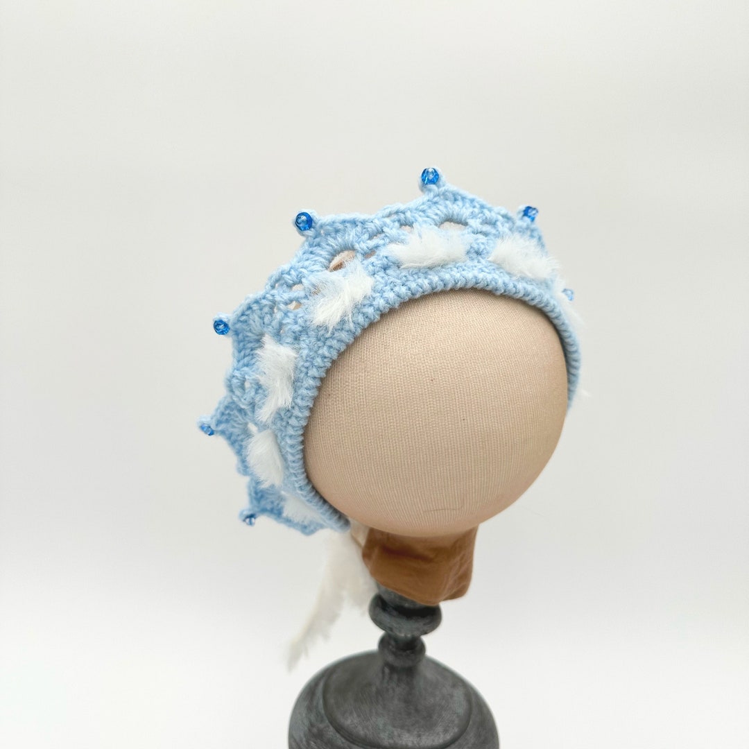 Crocheted Blue Crown, Tiara, Newborn to 6 Month Old, Sequins, Glass ...