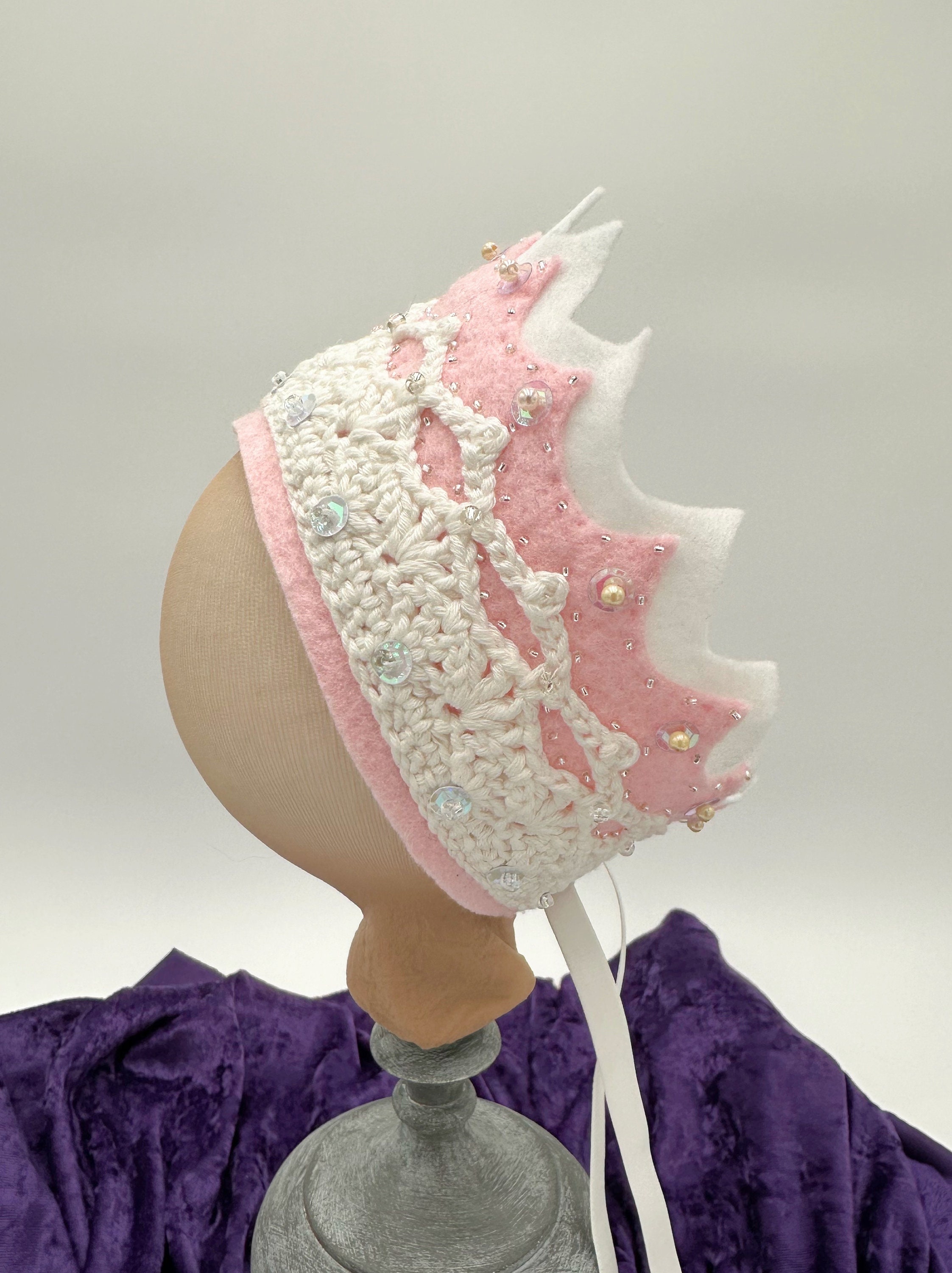 Felt and Crocheted Lace Princess Crown Hand Sewn Sequins and - Etsy