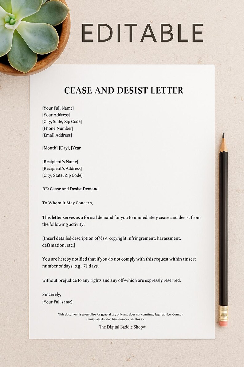Editable Cease and Desist Letter Template: Canva Legal Form (printable ...