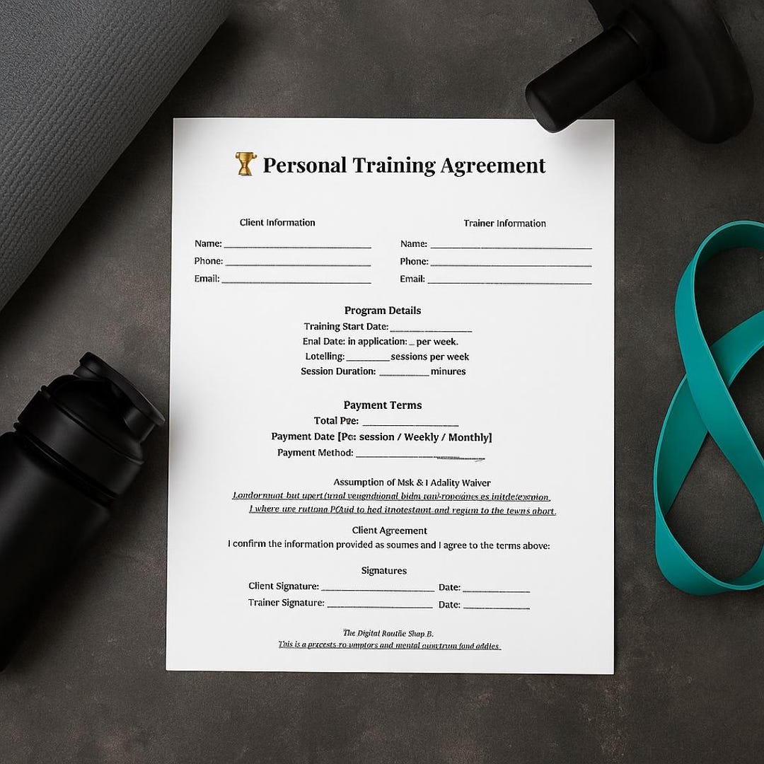 Editable Personal Training Contract Template: Fitness Coach Client ...