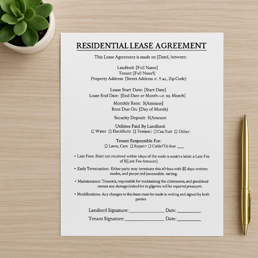 Editable Residential Lease Agreement Template: Landlord & Tenant Rental ...