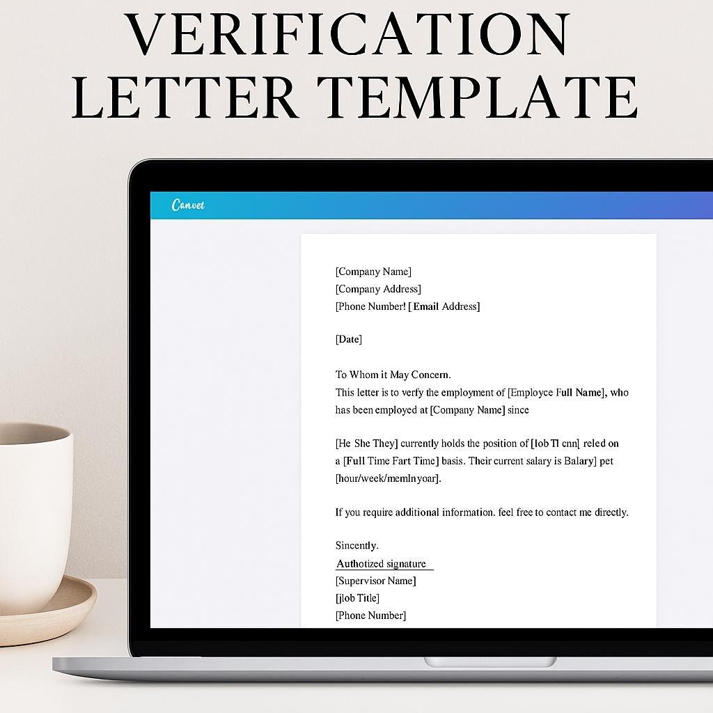 Editable Employment Verification Letter Template: Instant Canva ...