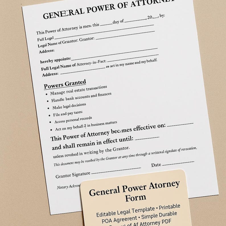 Editable General Power of Attorney Template: Printable Legal Form ...