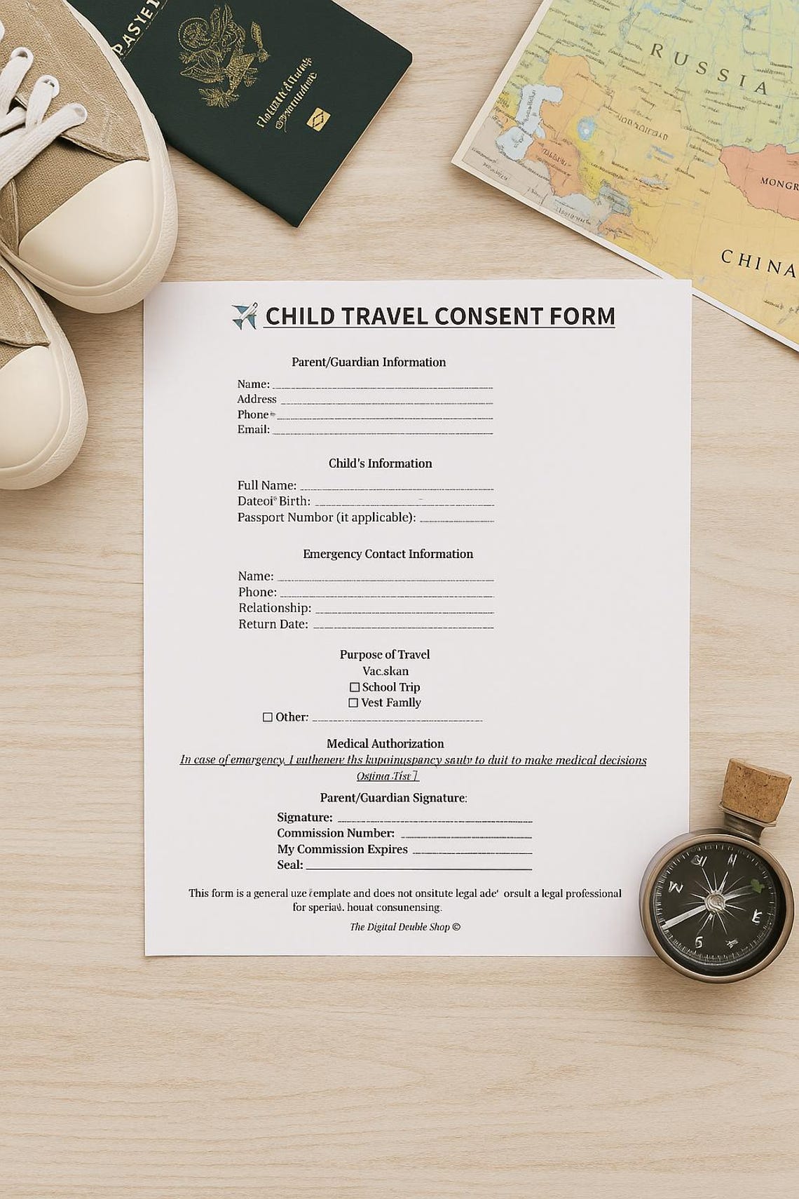 Child Travel Consent Form Template: Editable Parental Authorization ...