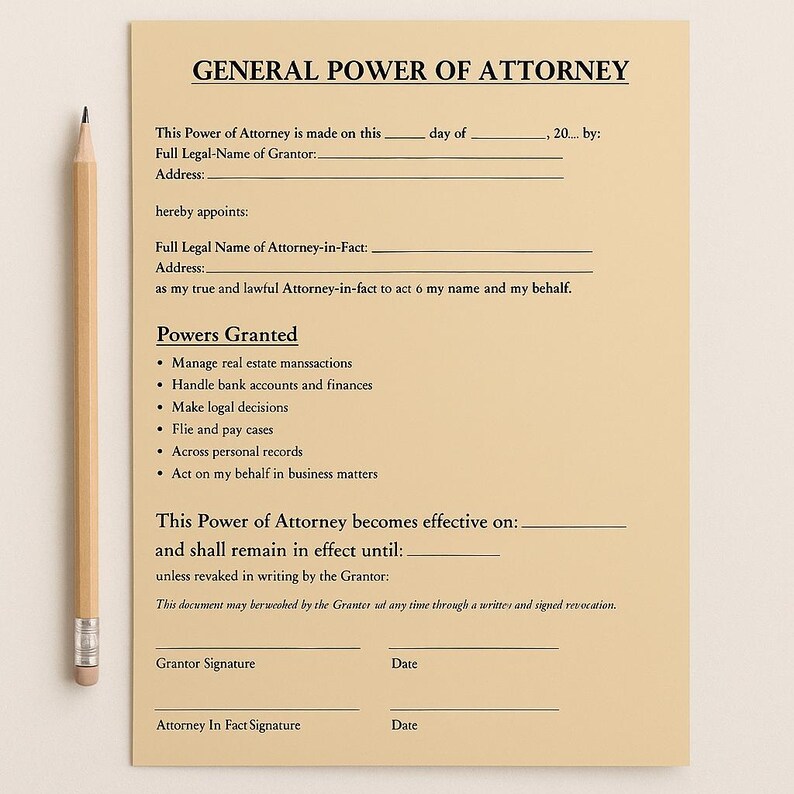 General Power of Attorney Form | Editable Legal Template | Printable ...