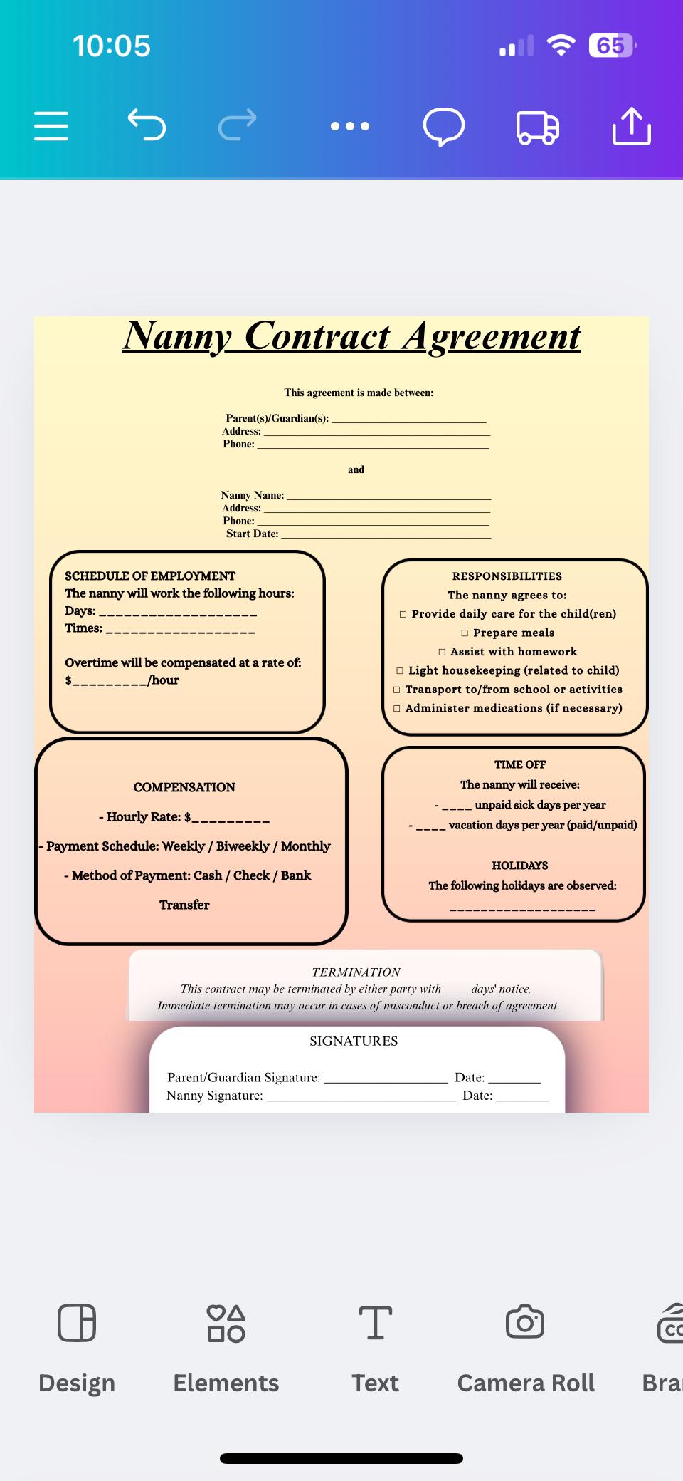 Editable Nanny Contract Template | Instant Download Printable Agreement ...