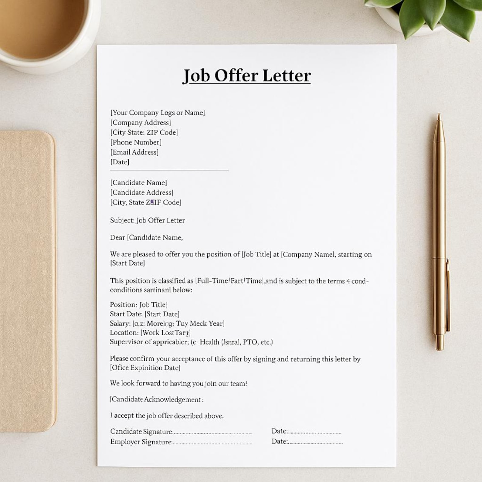 Editable Job Offer Letter Template: HR Hiring Document (canva Template ...