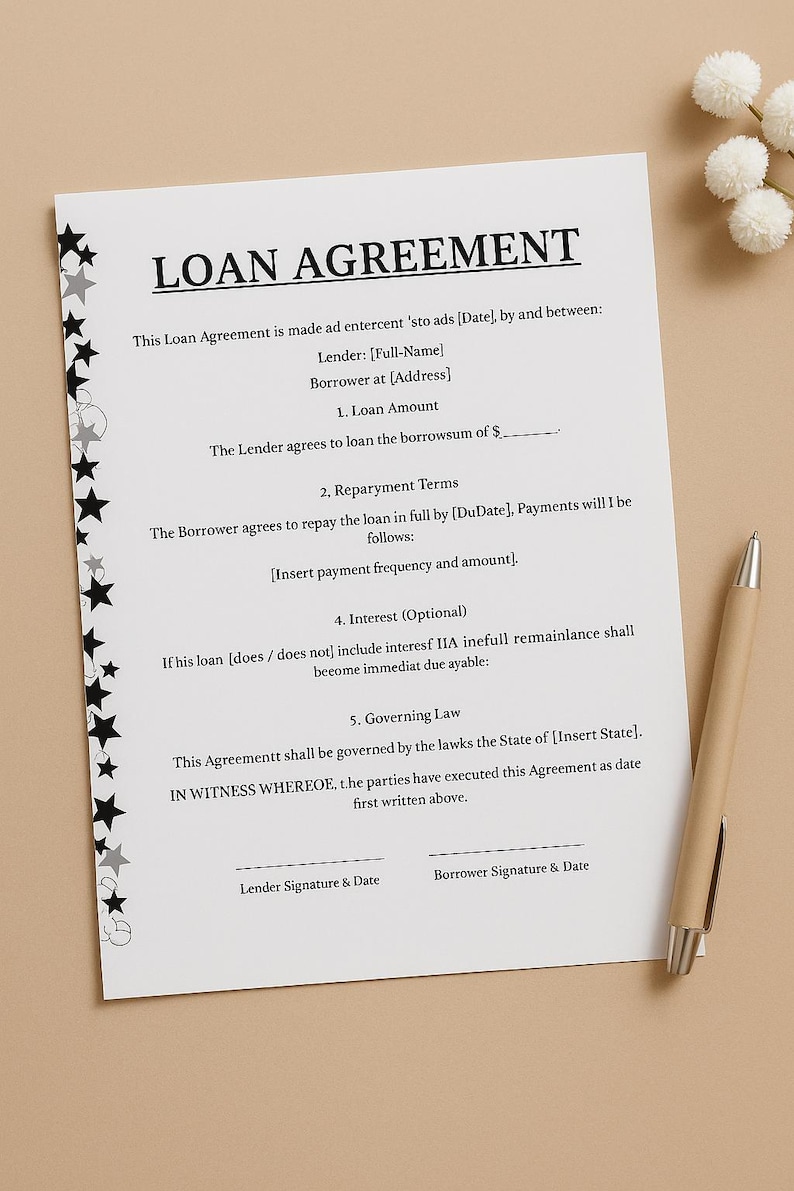 Simple Loan Agreement Template Printable | Editable Personal Loan Contract | Instant Download ...