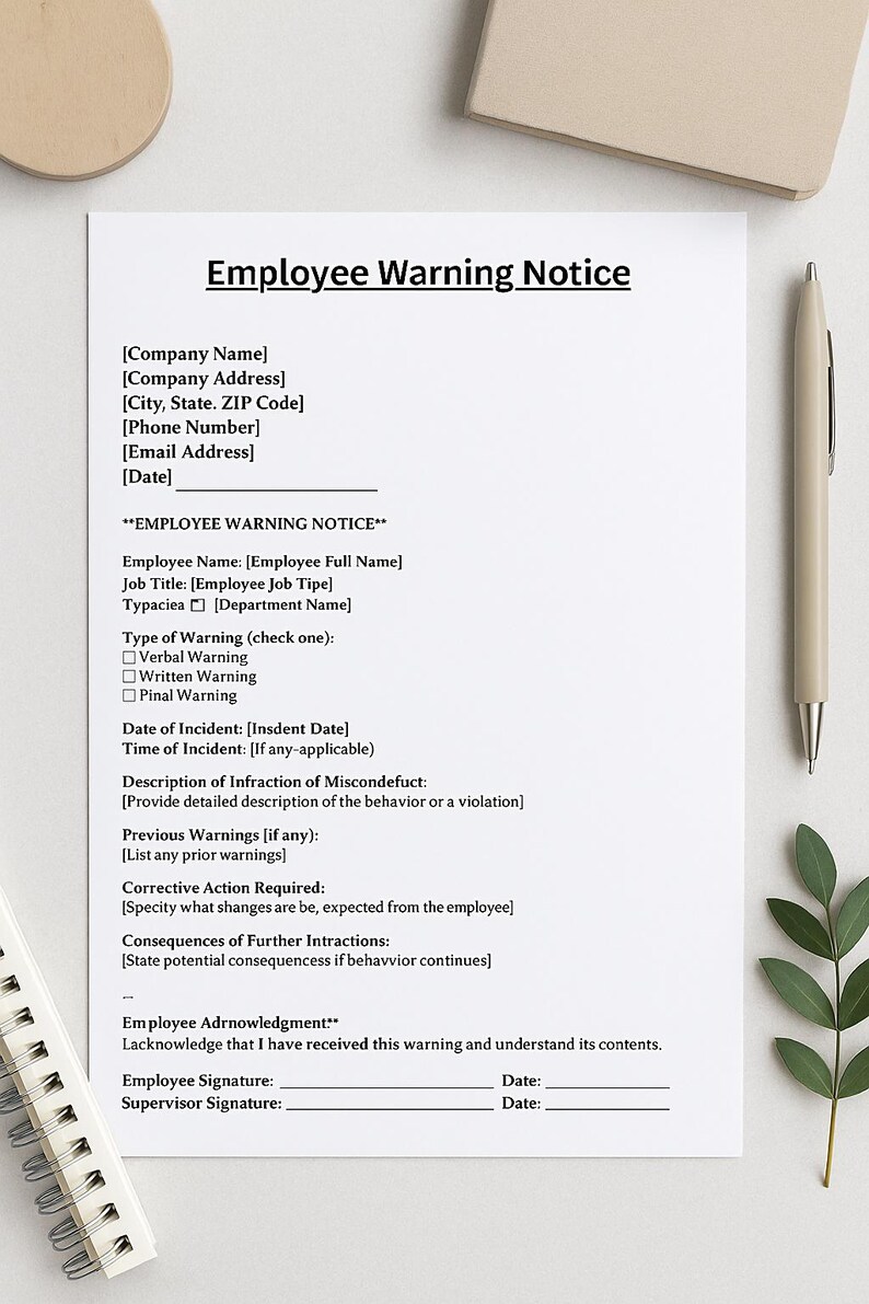 Employee Warning Notice Template | Editable HR Write-up Form ...