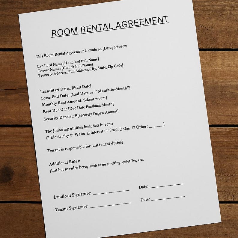 Editable Room Rental Agreement Template: Canva Lease Contract (digital ...