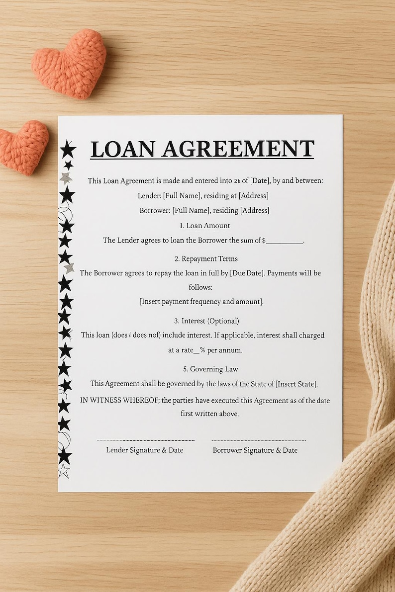 Editable Loan Agreement Template: Printable Personal Loan Contract ...