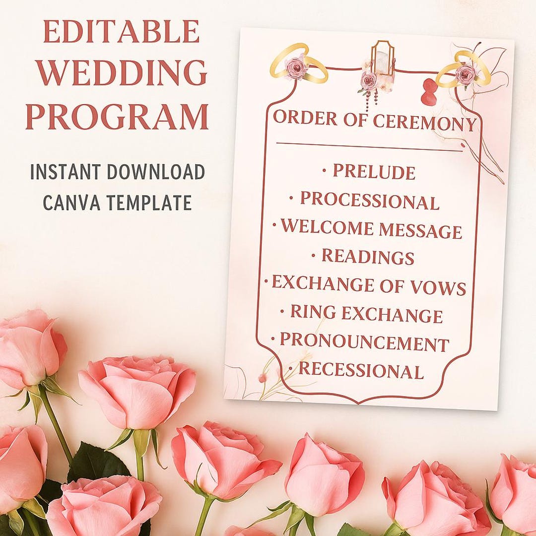 Editable Wedding Program Template: Elegant Ceremony Order of Events ...