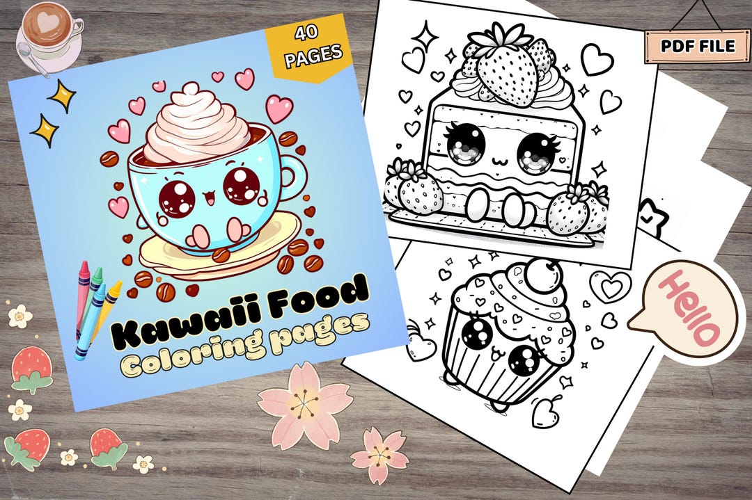 Kawaii Food Coloring Book – 40 Cute Printable Pages for Kids, Teens ...