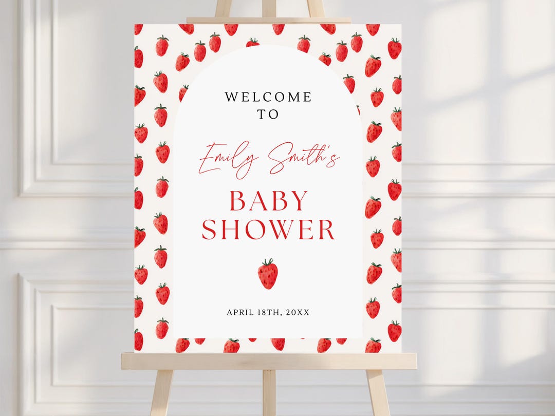 Strawberry Baby Shower Welcome Sign, Berry Sweet Baby Template ...