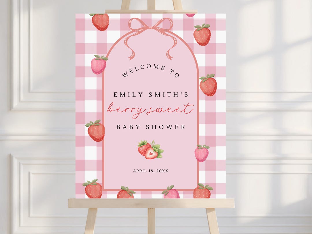 Berry Sweet Baby Shower Welcome Sign Template, Strawberry Baby Shower ...