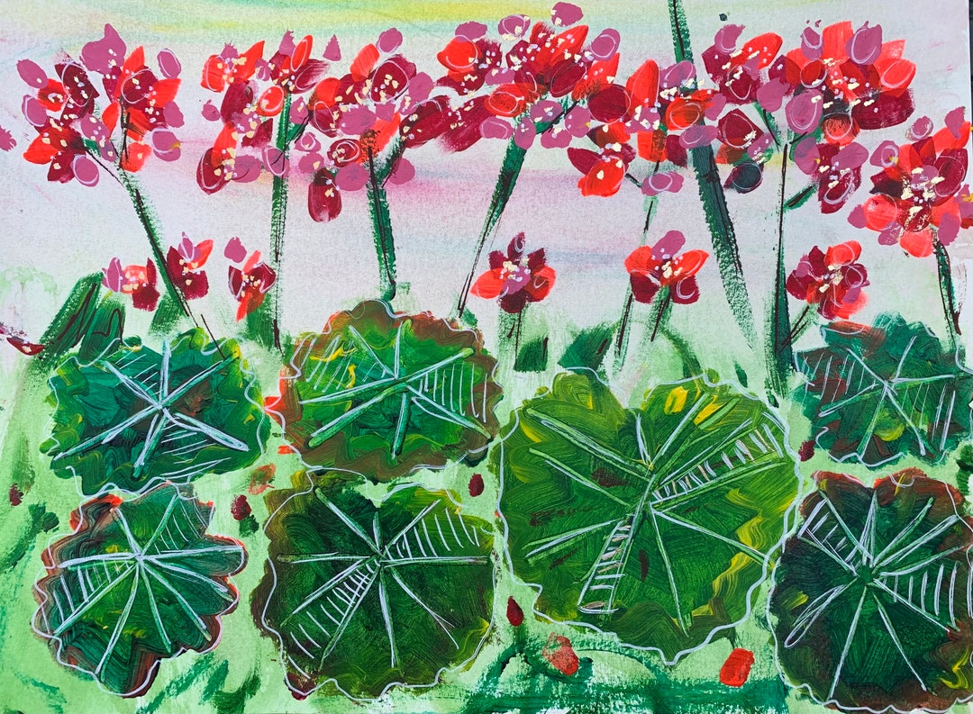 Happy Geraniums Acrylic on 140 Lb Water Color Paper Red Geraniums ...