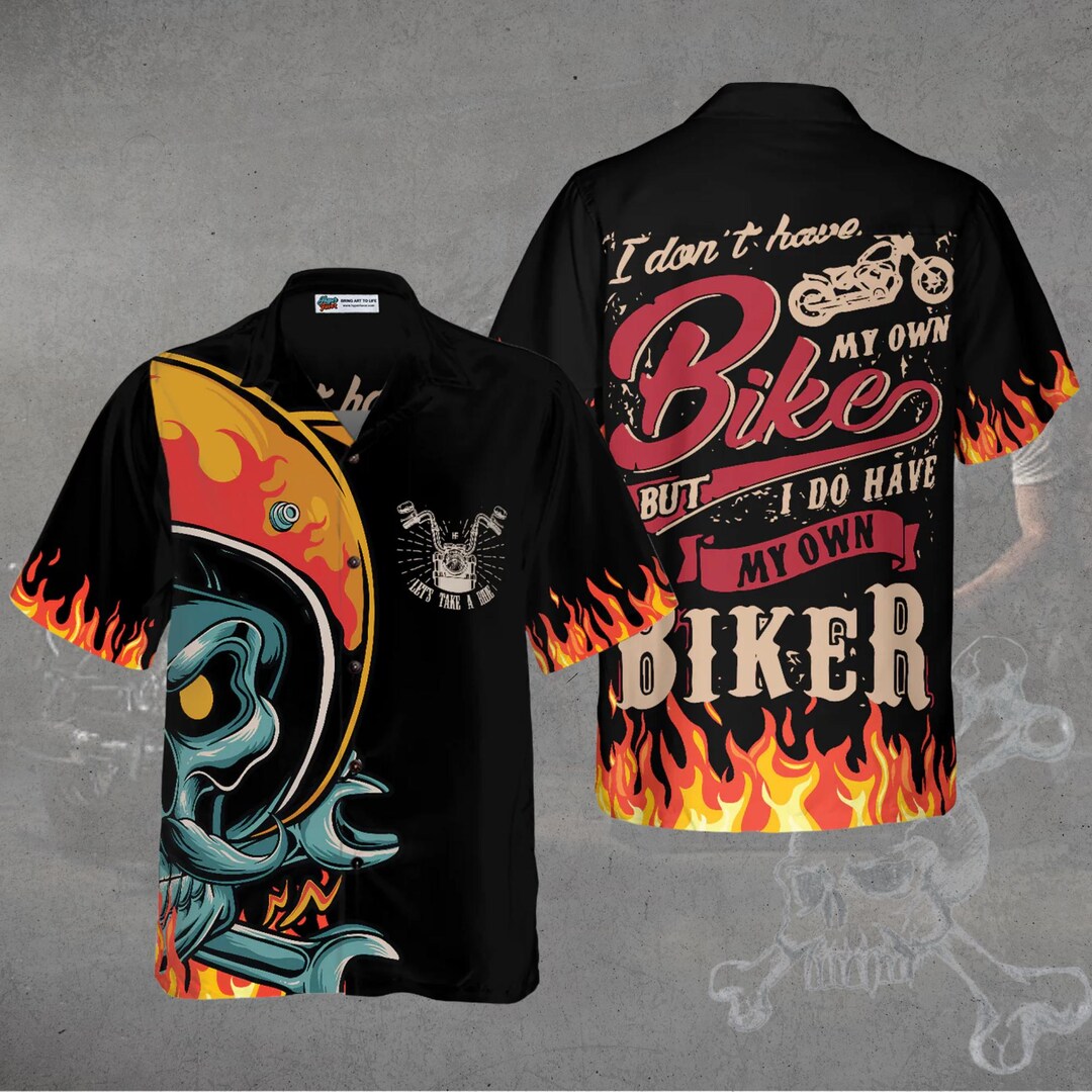 Men’s Biker Hawaiian Shirt – Skull Rider With Flames, Motorcycle ...