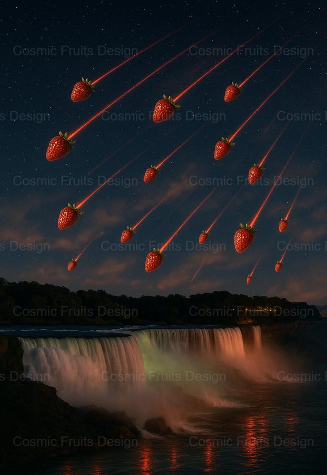 Strawberry Meteor Shower – Ai-generated Art Print – Surreal Cosmic ...