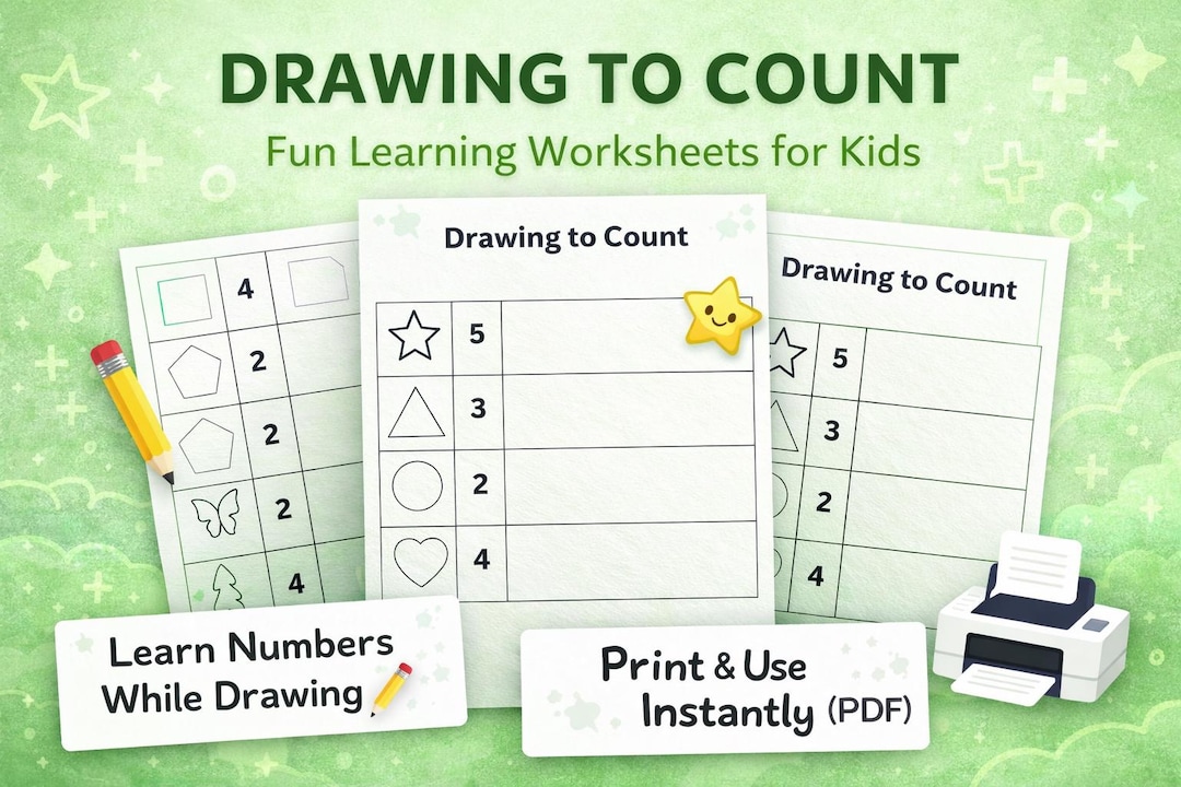 Preschool Counting Worksheets | Drawing to Learn Numbers Activity (PDF ...
