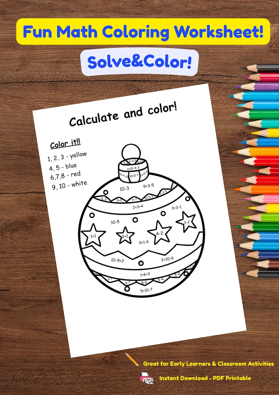 Fun “calculate and Color” Activity - 1 Page - Etsy