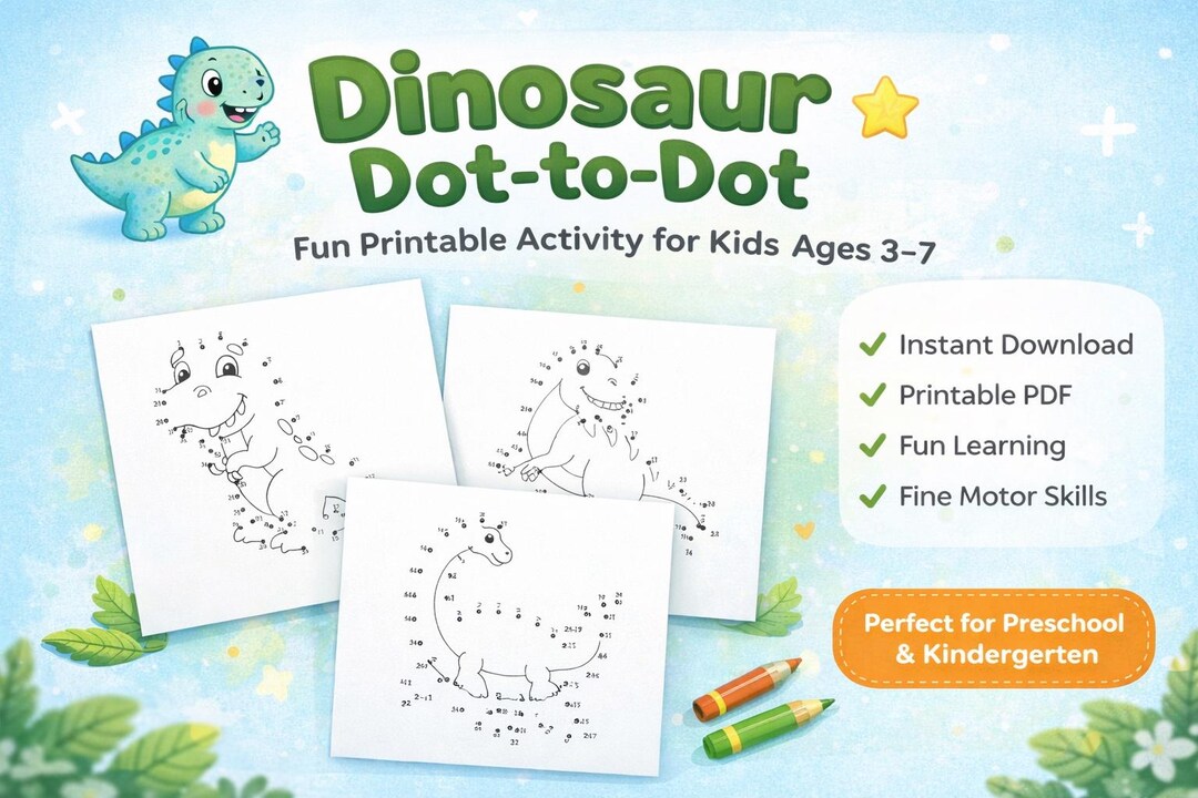 Dinosaur Dot-to-dot Activity Pages: Printable Coloring Sheets (PDF ...