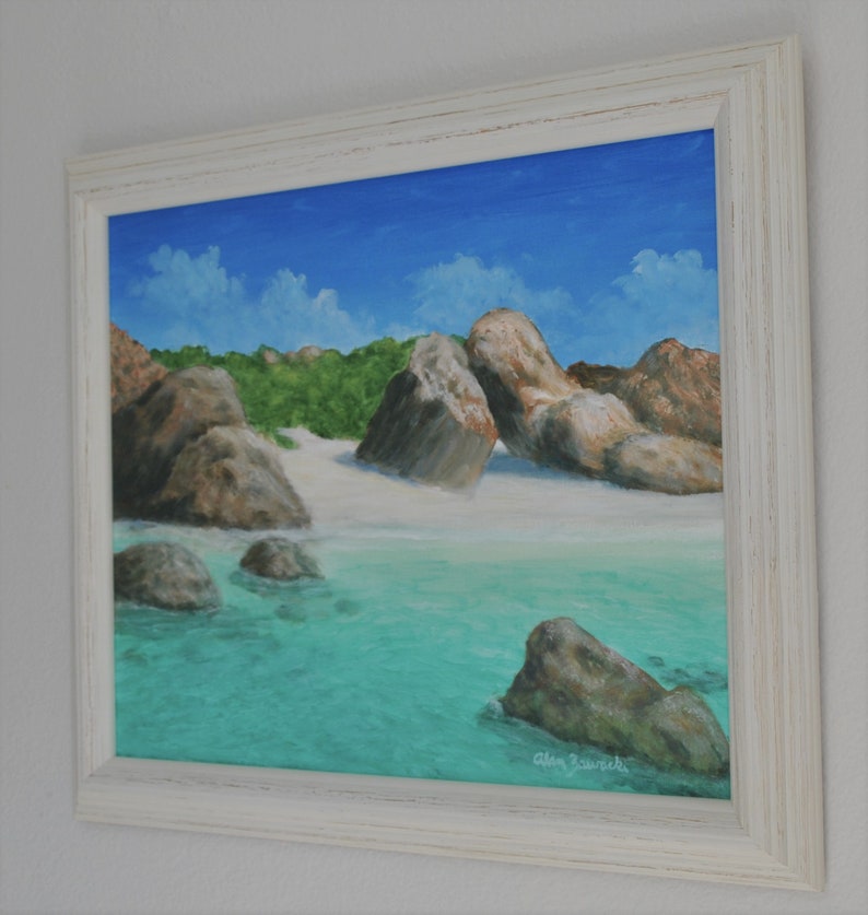 Virgin Gorda, BVI, Original Framed Tropical Beach Painting, Caribbean ...