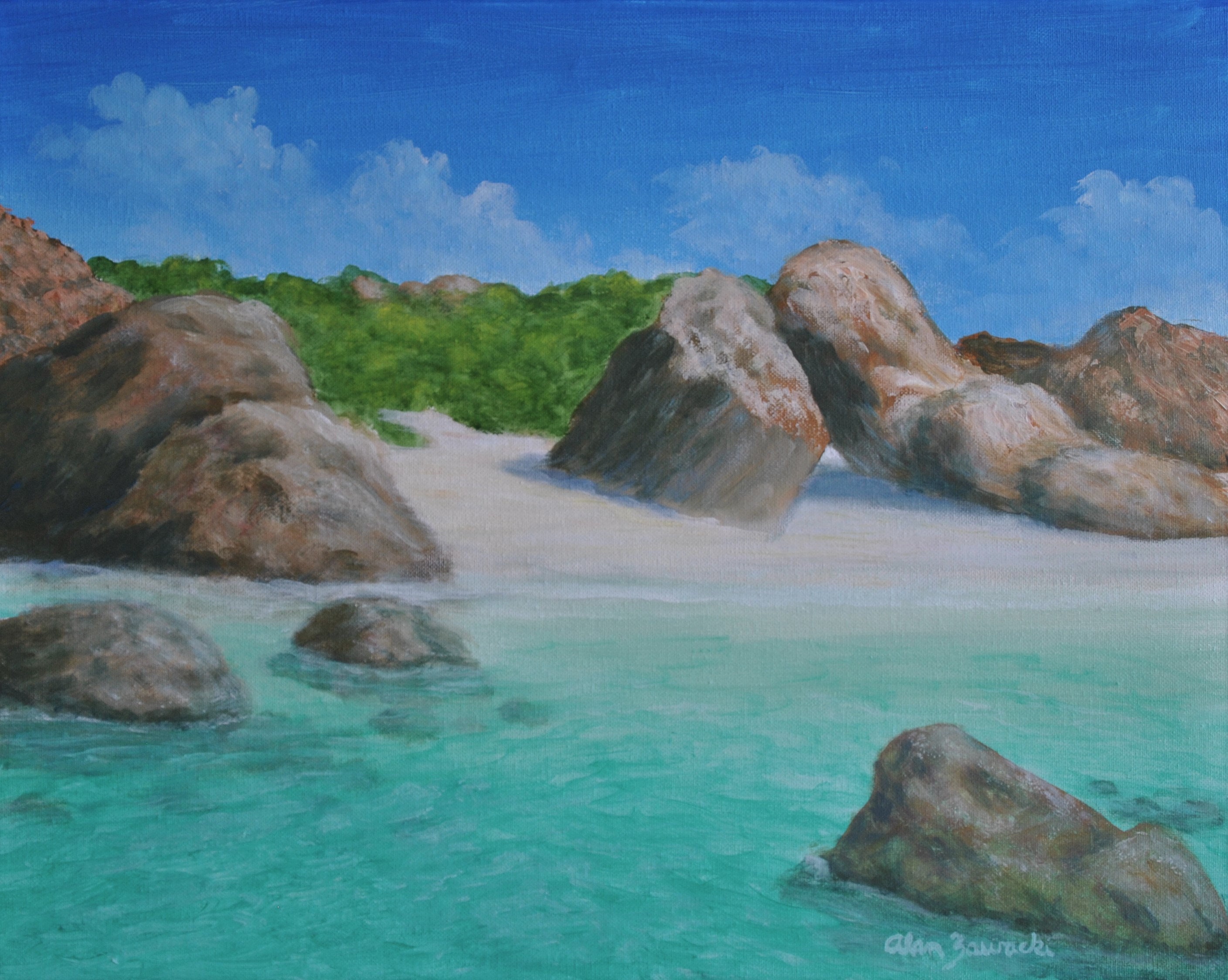 Virgin Gorda, BVI, Original Framed Tropical Beach Painting, Caribbean ...