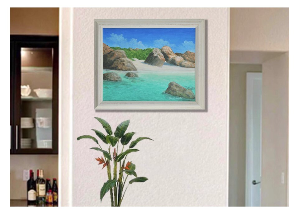 Virgin Gorda, BVI, Original Framed Tropical Beach Painting, Caribbean ...