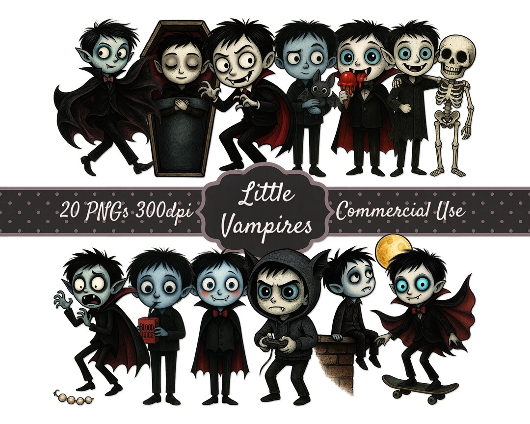 Little Vampires Clipart Pack | 20 Pngs | Cute Gothic Vampire Kids ...